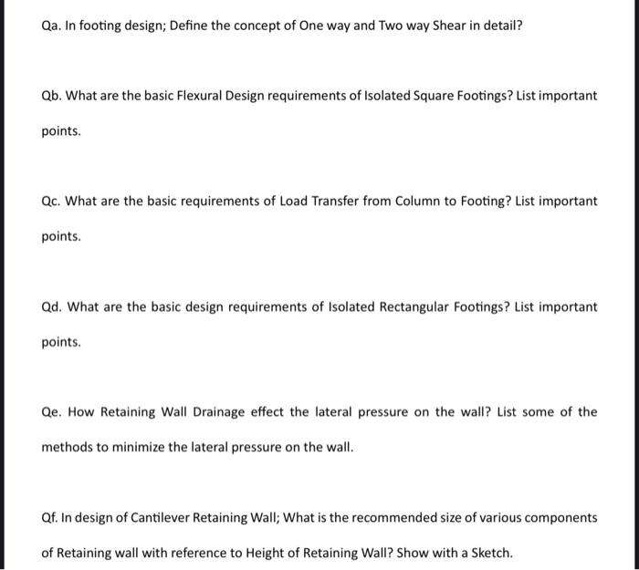 Qa. In footing design; Define the concept of One way | Chegg.com