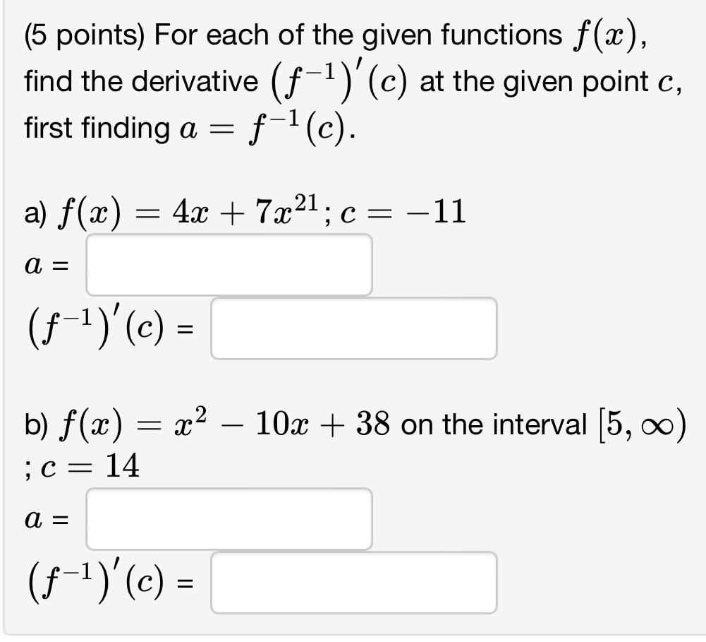 Solved (5 ﻿points) ﻿For each of the given functions f(x), | Chegg.com