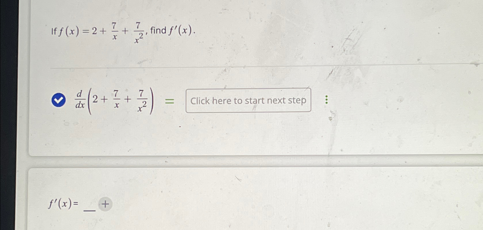 Solved If f(x)=2+7x+7x2, ﻿find | Chegg.com