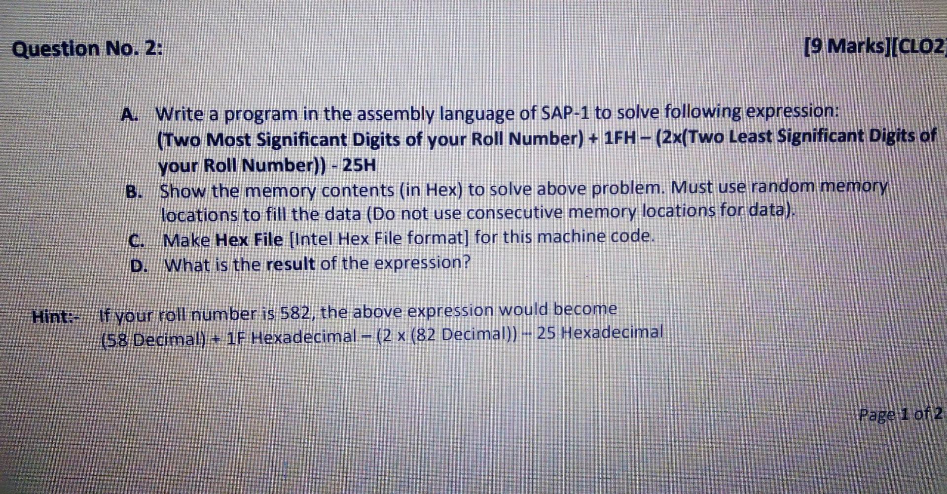 Solved Question No. 2: [9 Marks][CLO2 A. Write a program in | Chegg.com