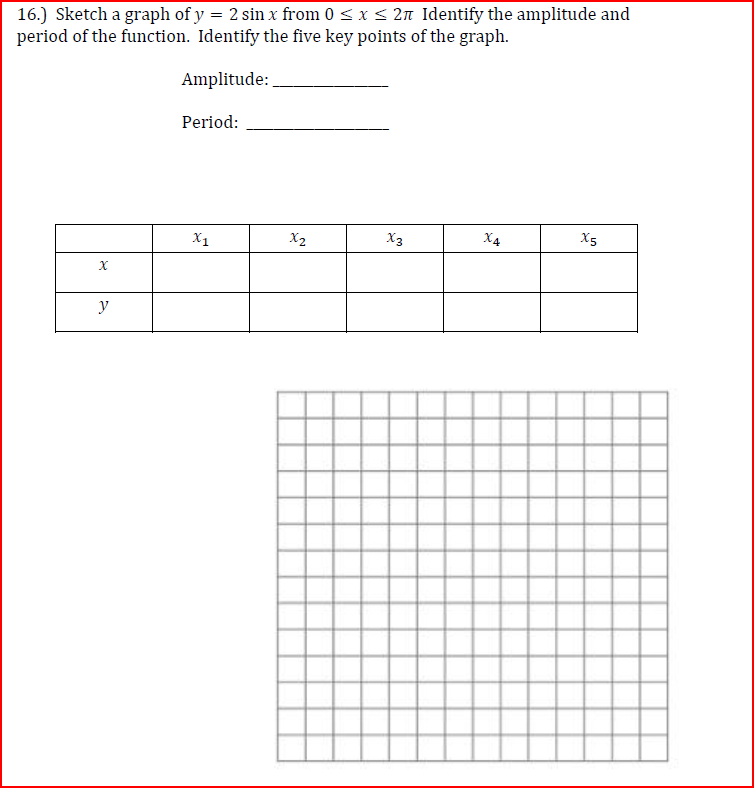 Solved 16.) ﻿Sketch a graph of y=2sinx ﻿from 0≤x≤2π | Chegg.com
