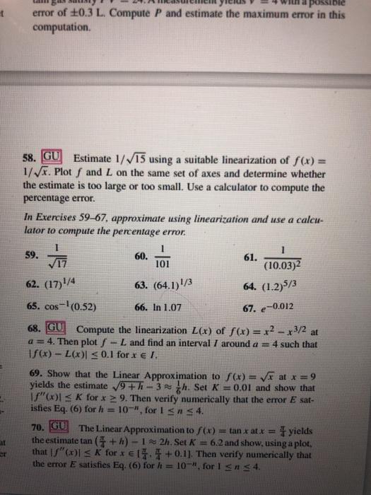 Solved possible error of +0.3 L. Compute P and estimate the | Chegg.com
