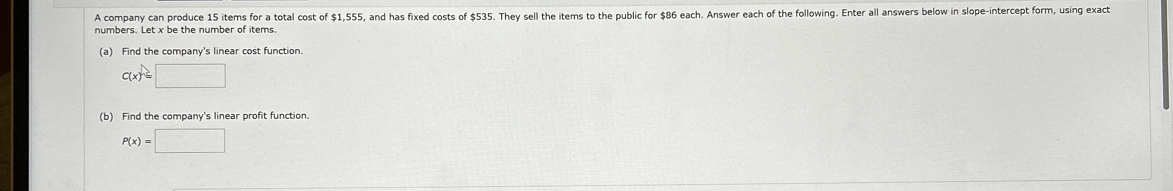 Solved numbers. Let x ﻿be the number of items.(a) ﻿Find the | Chegg.com