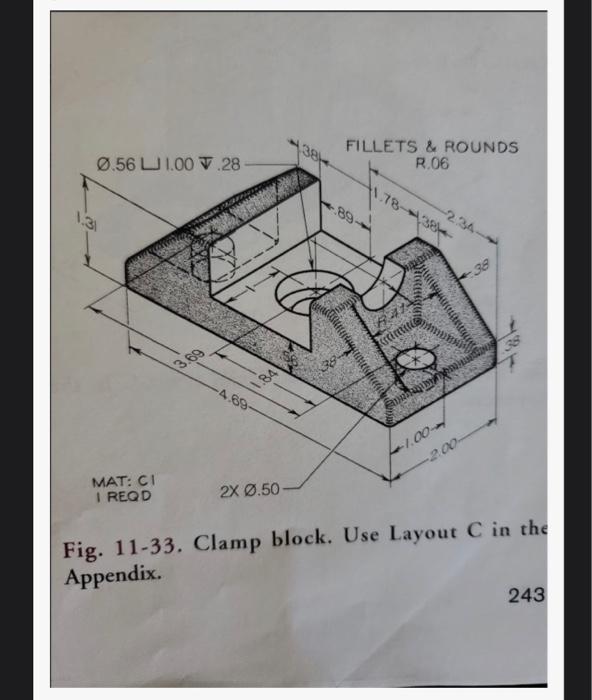 Solved Fig. 11-33. Clamp block. Use Layout C in the | Chegg.com