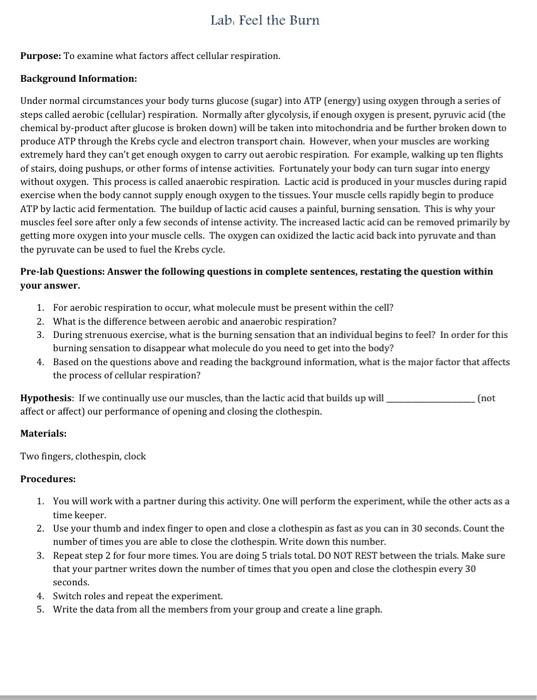 Solved Purpose: To examine what factors affect cellular | Chegg.com