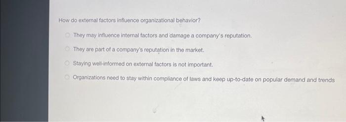 Solved How do external factors influence organizational | Chegg.com