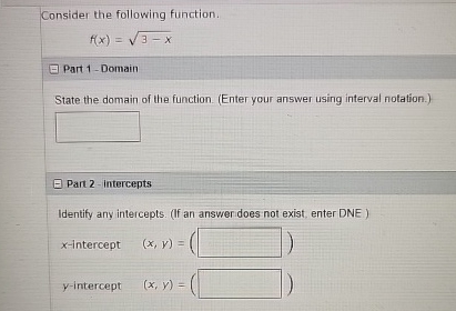 Solved Consider the following function.f(x)=3-x2Part 1 - | Chegg.com