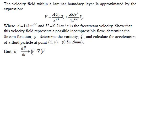 Solved The velocity field within a laminar boundary layer is | Chegg.com