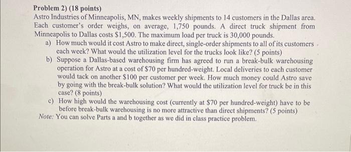 Solved Problem 2) (18 points) Astro Industries of | Chegg.com
