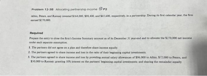 Solved Problem 12-38 Allocating partnership income 15 P2 | Chegg.com