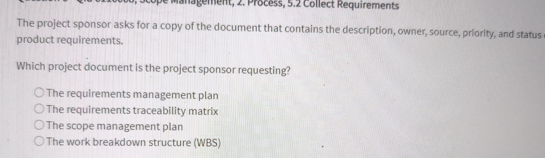 Solved The project sponsor asks for a copy of the document | Chegg.com
