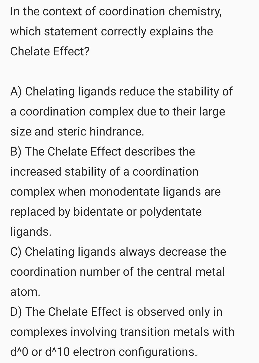 Solved In the context of coordination chemistry, which | Chegg.com
