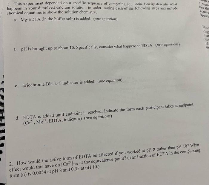 1. This experiment depended on a specific sequence of | Chegg.com