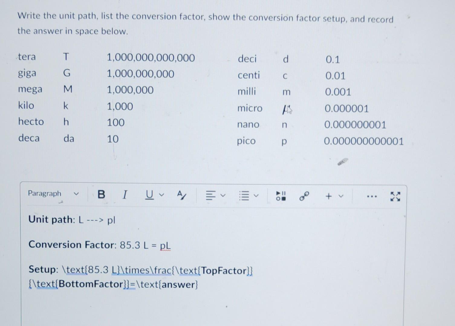 Write the unit path, list the conversion factor, show | Chegg.com