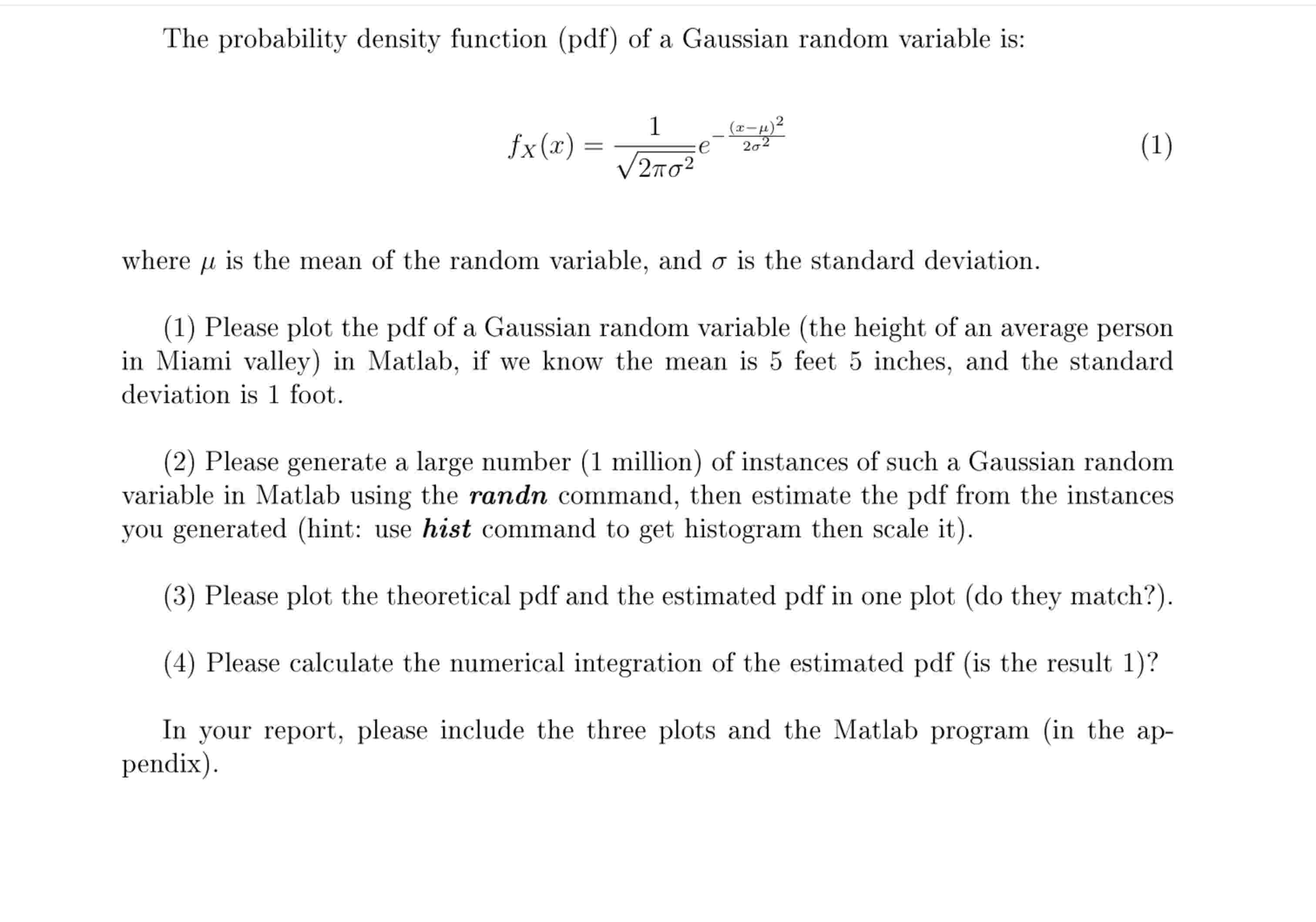 The probability density function (pdf) ﻿of a Gaussian | Chegg.com
