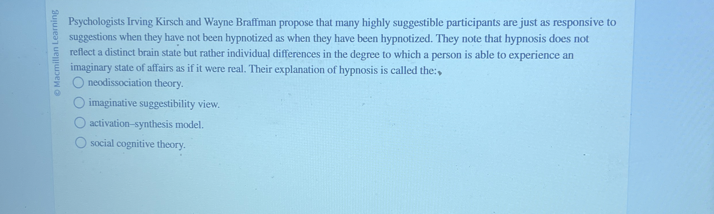 Solved Psychologists Irving Kirsch and Wayne Braffman | Chegg.com