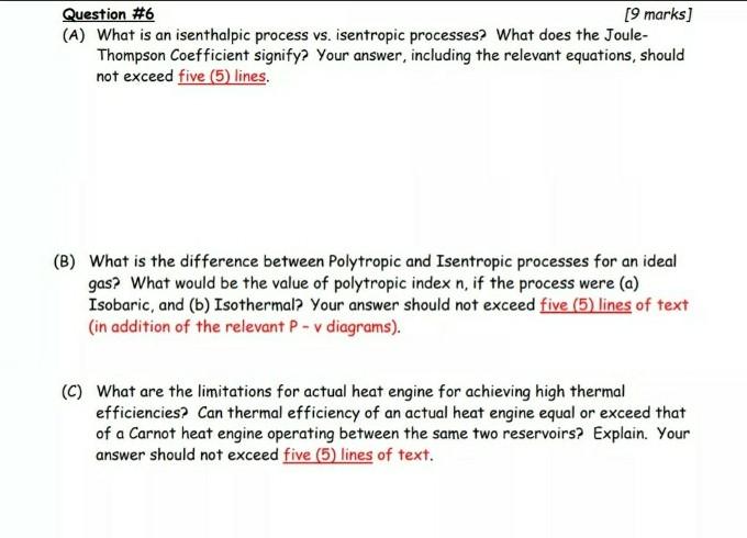 Solved Question #6 [9 marks] (A) What is an isenthalpic | Chegg.com
