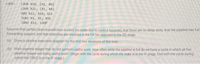 Solved LOOP: LDUR X11,[X1,∥8] ADD X12,X10,X11 SUBI X1,X1, | Chegg.com