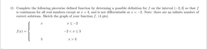 Solved 11. Complete the following piecewise defined function | Chegg.com