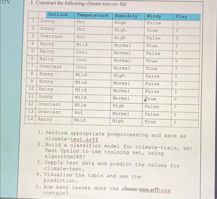Solved VITY 1. Construct the following climate-test.csv file | Chegg.com