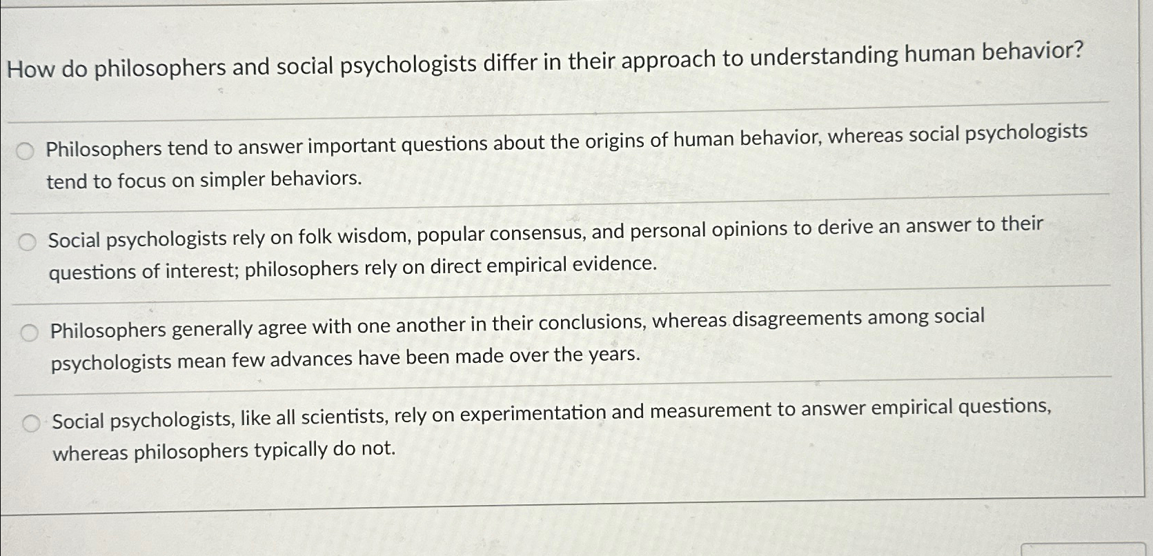 Solved How do philosophers and social psychologists differ | Chegg.com