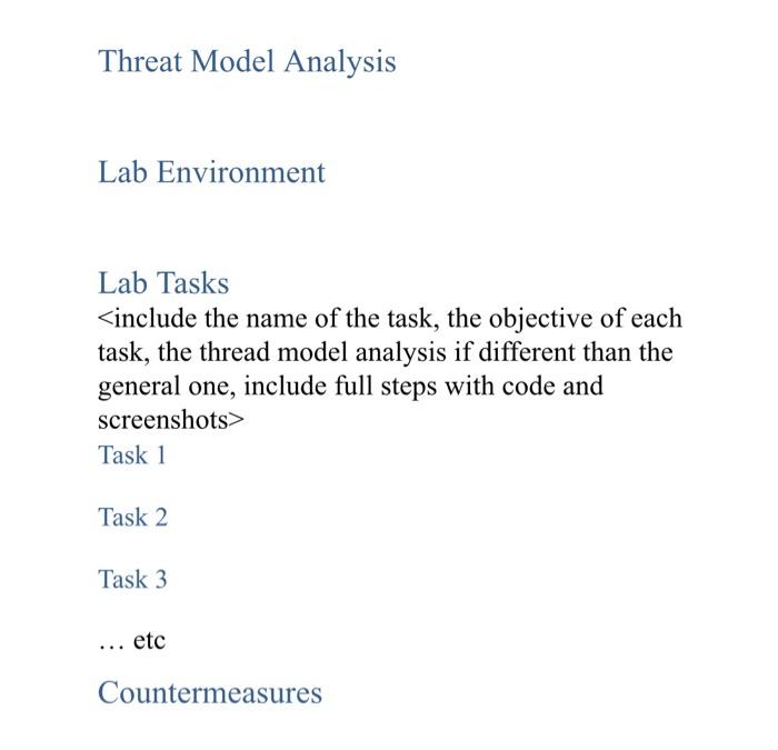 Solved Threat Model Analysis Lab Environment Lab Tasks Task | Chegg.com