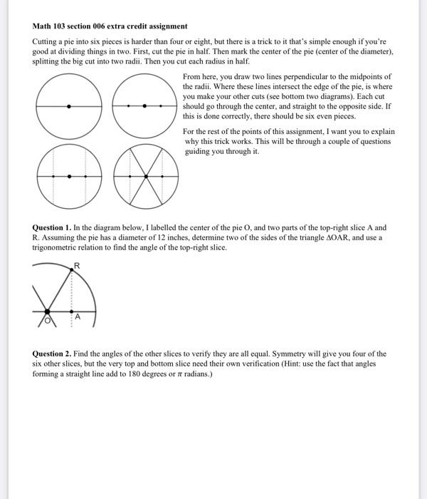 Solved Math 103 section 006 extra credit assignment Cutting | Chegg.com
