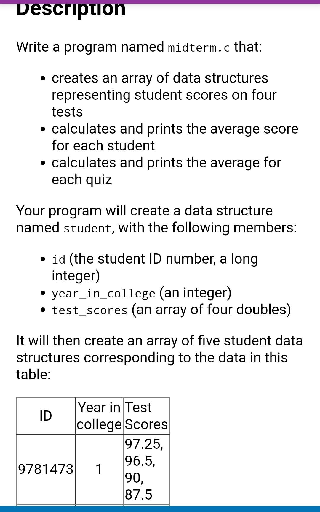 Solved Description Write a program named midterm.c that: • | Chegg.com