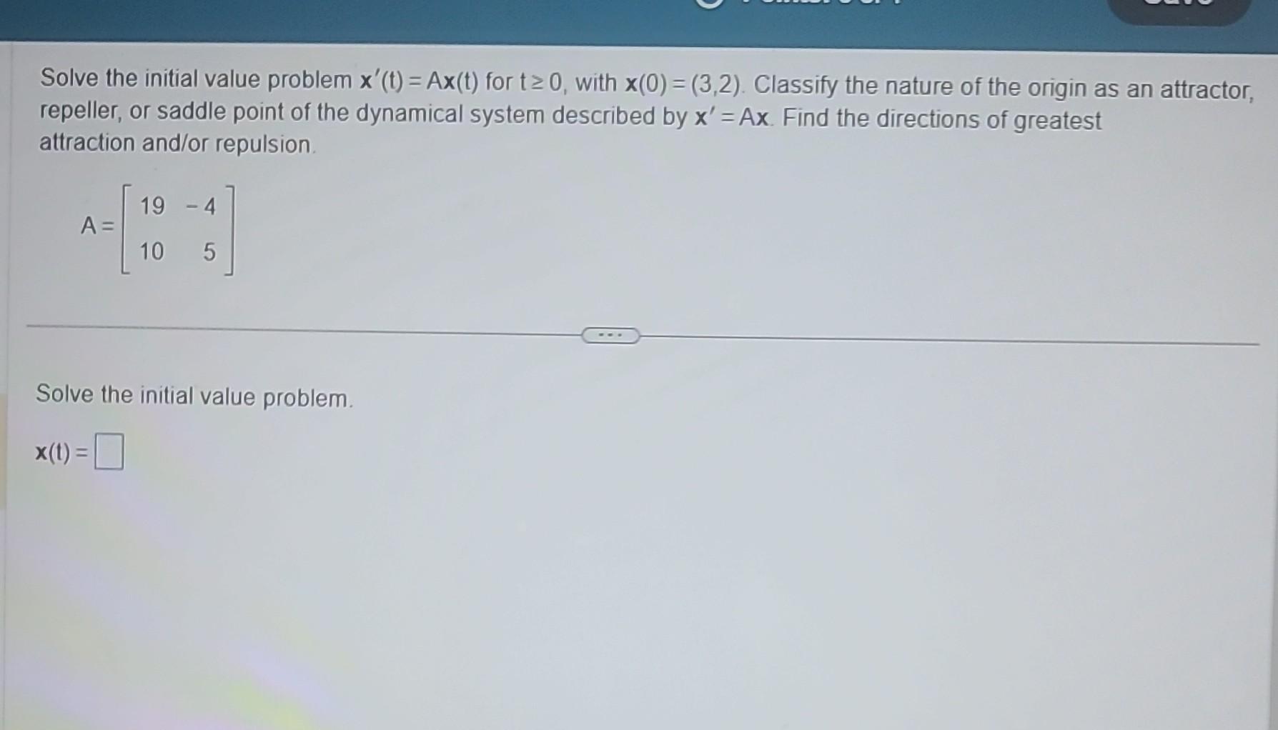 Solved Solve the initial value problem x′(t)=Ax(t) for t≥0, | Chegg.com