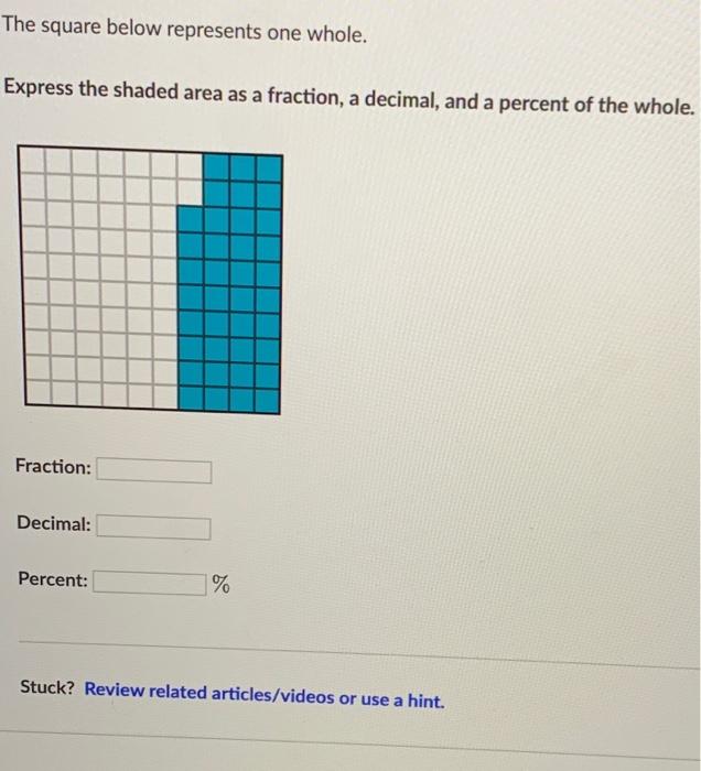 Solved The square below represents one whole. Express the | Chegg.com