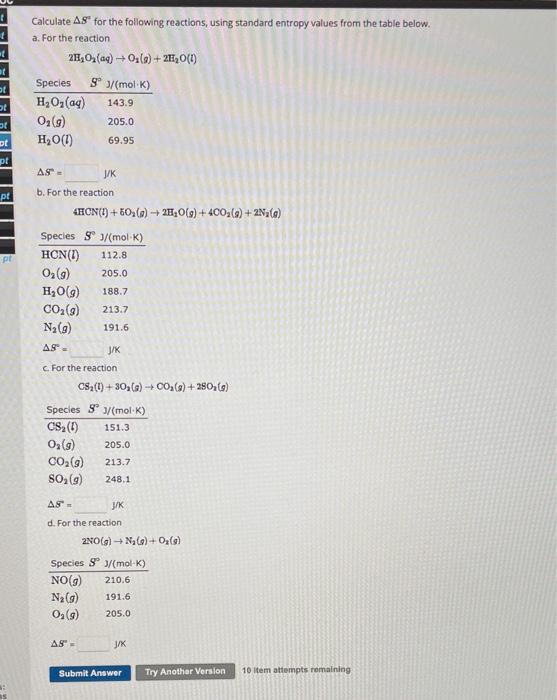 Solved Calculate ΔS4 for the following reactions, using | Chegg.com