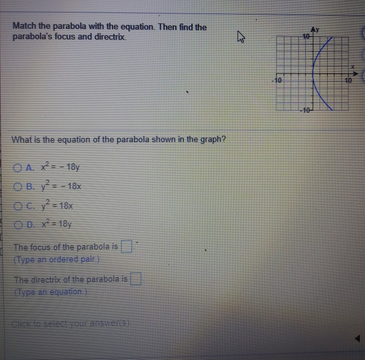 Solved Match the parabola with the equation. Then find the | Chegg.com