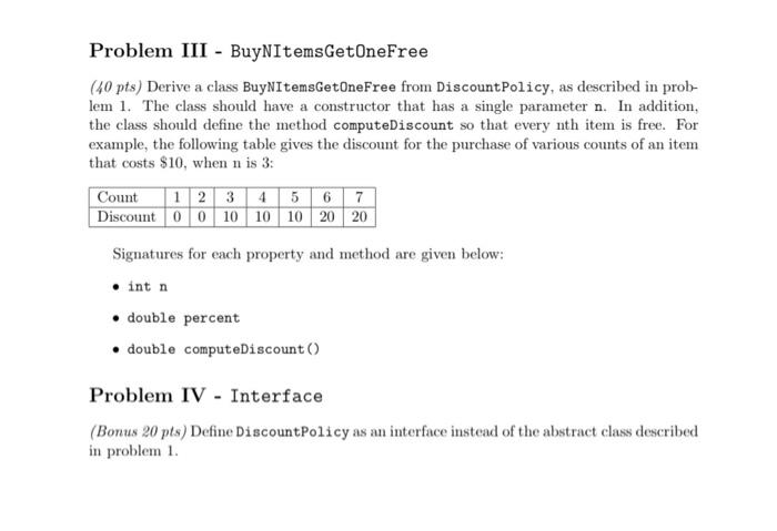 Solved Problem I - DiscountPolicy (30 pts) Create an | Chegg.com