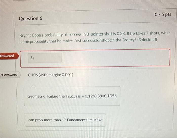 Solved Bryant Cobe's probability of success in 3-pointer | Chegg.com