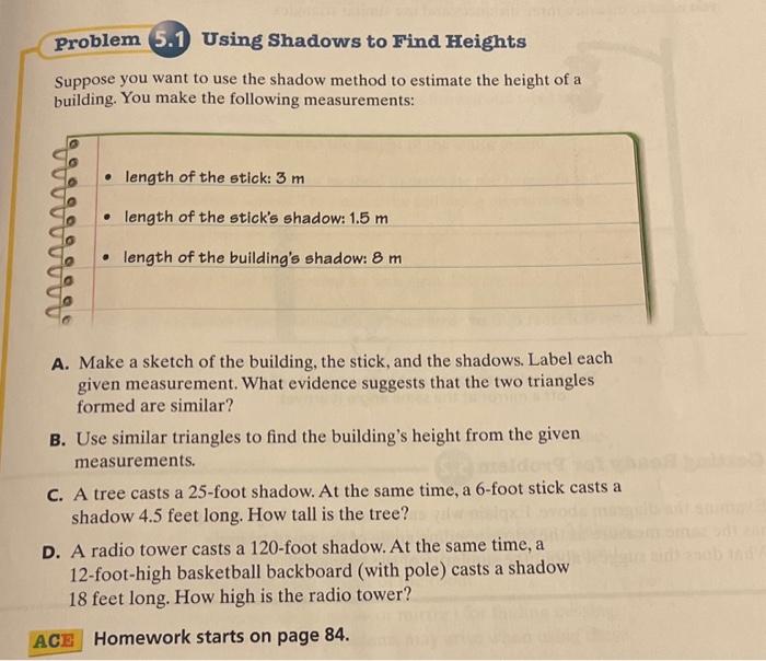 Solved Problem 5.1 Using Shadows to Find Heights Suppose you | Chegg.com