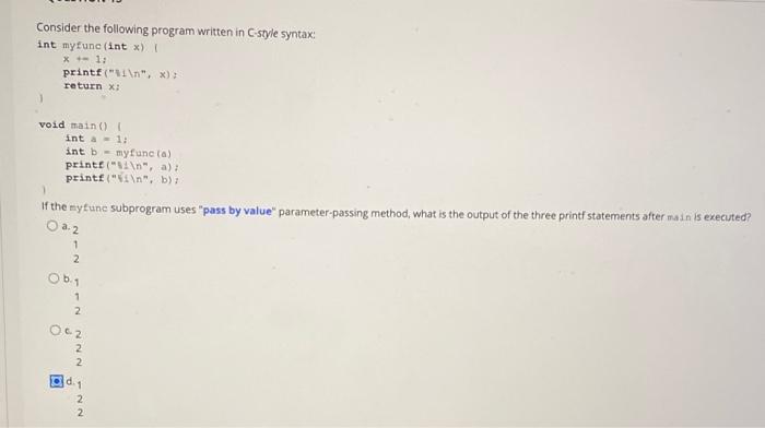 Solved Consider the following program written in C-style | Chegg.com