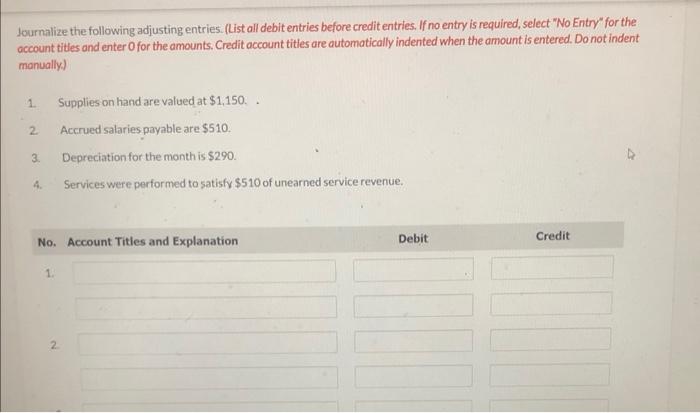 Journalize the following adjusting entries. (List all | Chegg.com
