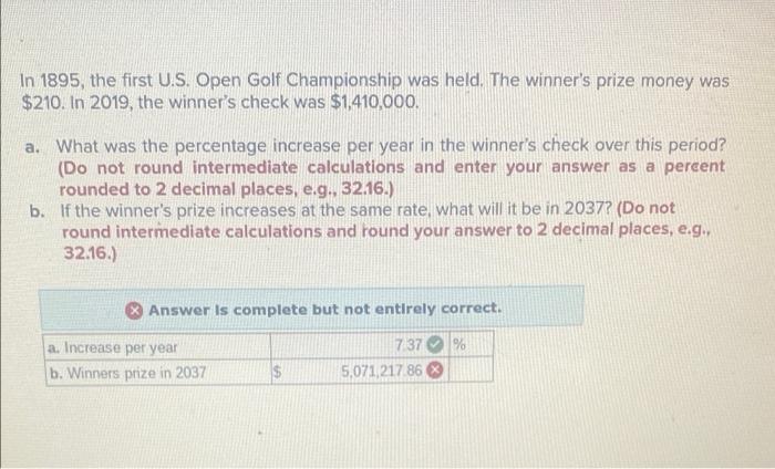 Solved In 1895, the first U.S. Open Golf Championship was | Chegg.com