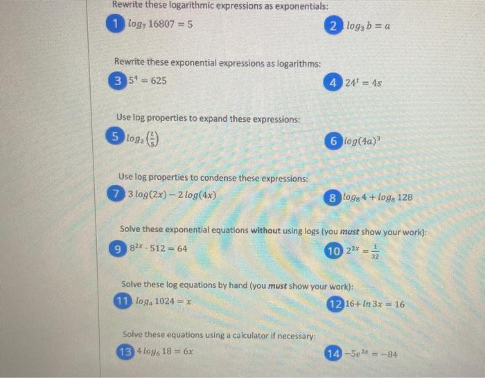 Solved Rewrite these logarithmic expressions as | Chegg.com
