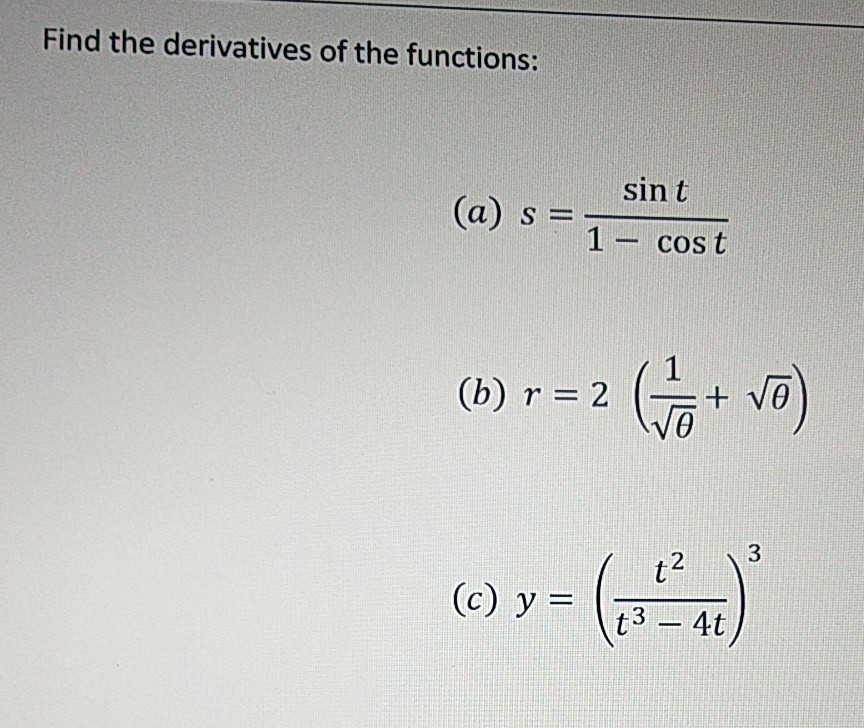 Solved Find the derivatives of the functions: sint (a) s = | Chegg.com