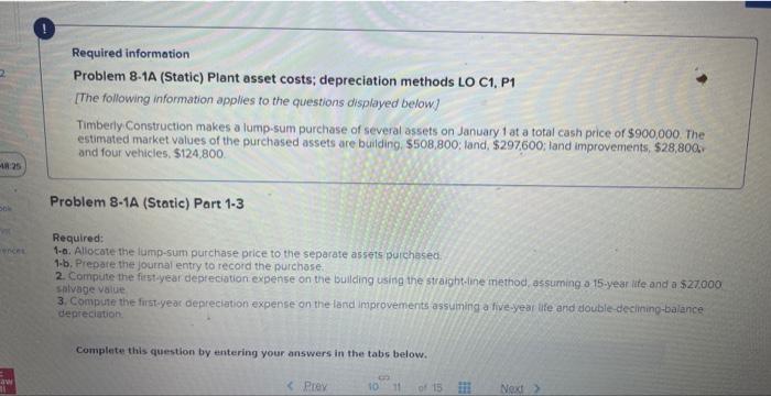 Solved Required information Problem 8-1A (Static) Plant | Chegg.com