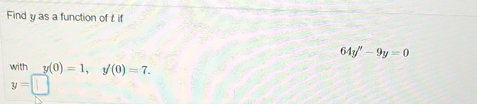 Solved Find y as a function of t if 64y′′−9y=0 with | Chegg.com