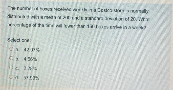 Solved The number of boxes received weekly in a Costco store | Chegg.com