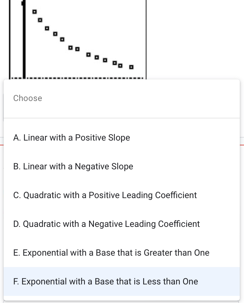 Solved ChooseA. ﻿Linear with a Positive SlopeB. ﻿Linear with | Chegg.com