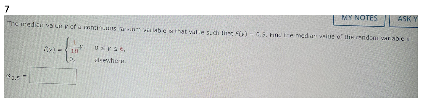 Solved The median value y ﻿of a continuous random variable | Chegg.com
