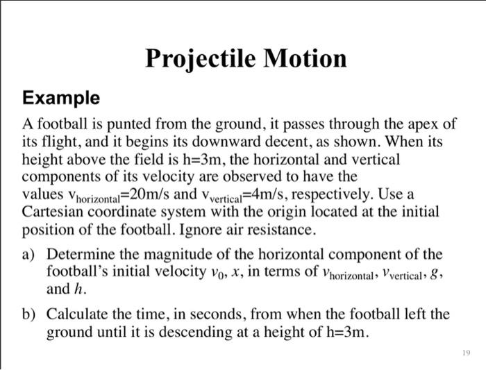 Solved Projectile Motion Example A football is punted from | Chegg.com