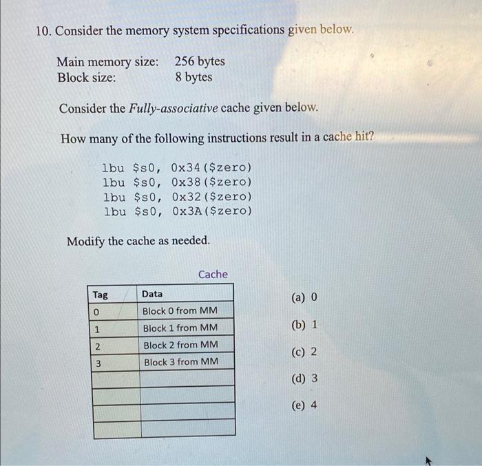 7. Consider the memory system specifications given | Chegg.com