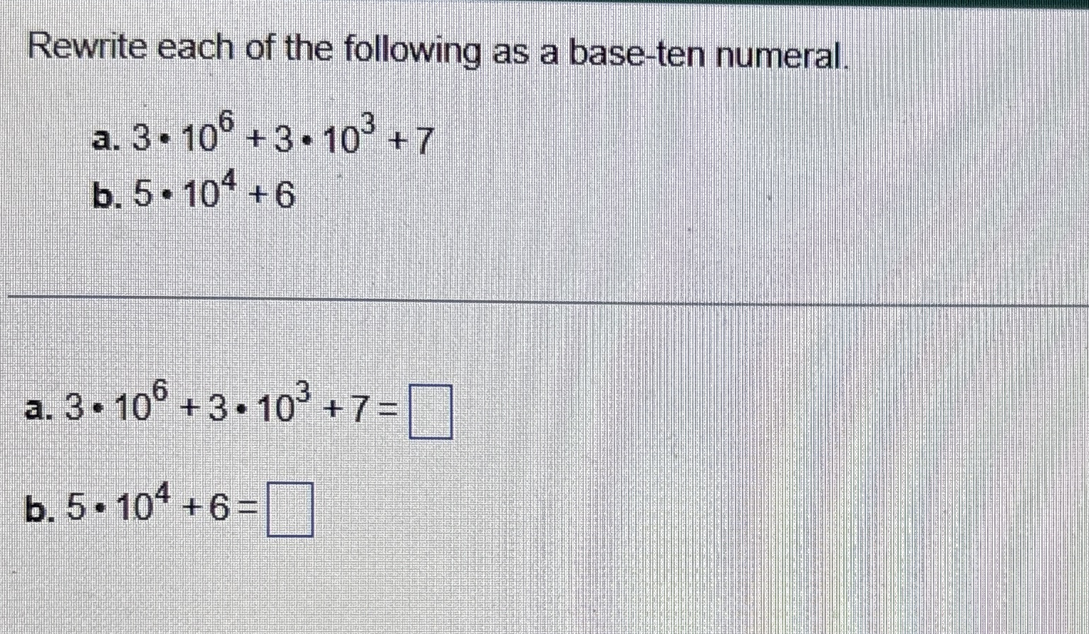 Rewrite each of the following as a base-ten | Chegg.com