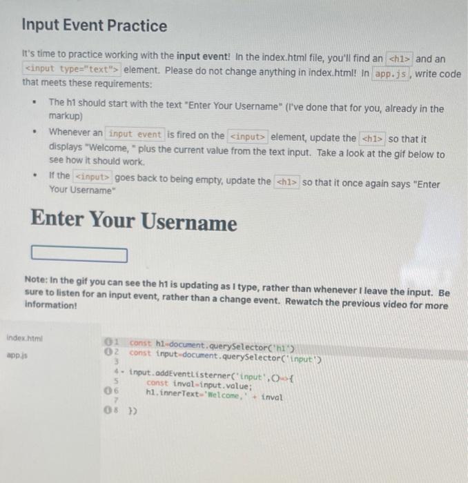 Solved Input Event Practice It s Time To Practice Working Chegg