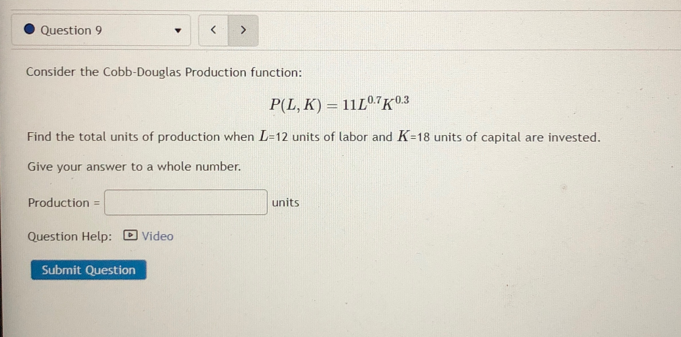 Solved Question 9Consider the Cobb-Douglas Production | Chegg.com